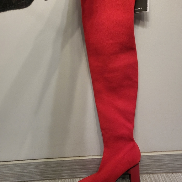 Zara | Shoes | New Red Stretch High Boots By Zara | Poshmark